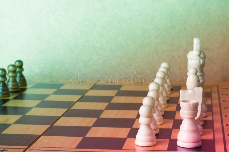 Wooden Chess Board with Figures on Table Stock Image - Image of bishop ...