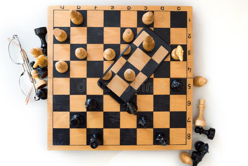 Wooden Chess Board on a Wooden Table. Board Game, Top View Stock Photo ...