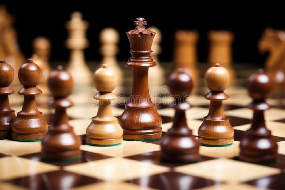 Wooden Chess Pieces Evenly Distributed on a Chessboard Stock Photo ...