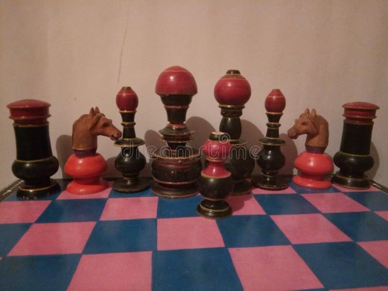 Wooden Chess Set Colored Antique Stock Image - Image of size, games ...