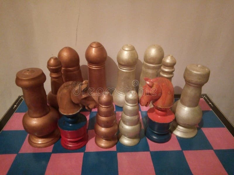 Wooden Chess Set Colored Antique Stock Photo - Image of recreation ...