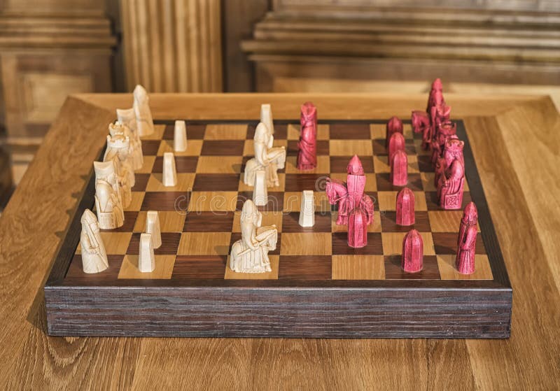 Wooden Chess Table with Charis Stock Photo - Image of room, library ...
