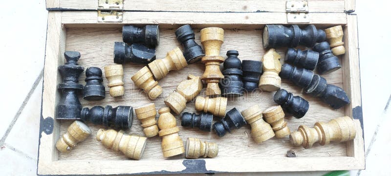 A Wooden Chess Tool, Played with Pawns, is Still in the Chess Box Stock ...