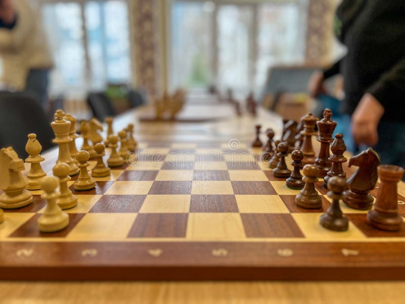 Wooden Chessboard with Chess Pieces Representing Strategy and ...