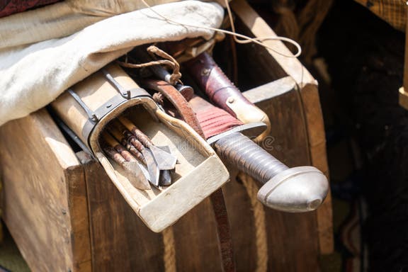 Medieval 10th Century Hungarian Weapons, Sword and Arrows with Case on ...