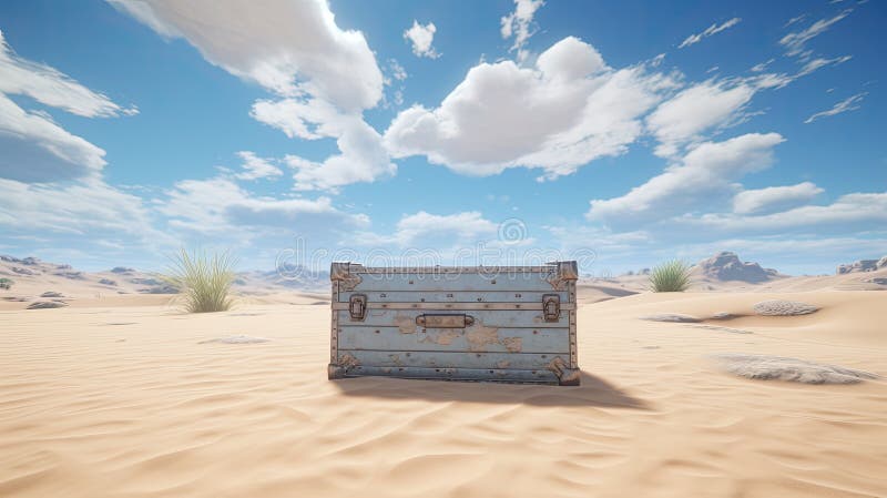 A wooden chest in a desert stock illustration. Illustration of desert ...