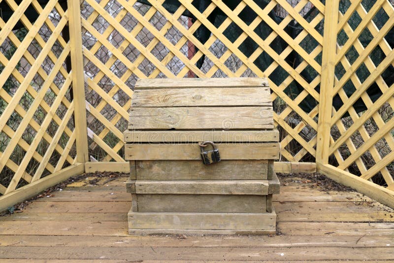 Wooden chest with lock stock photo. Image of mystery - 221190148
