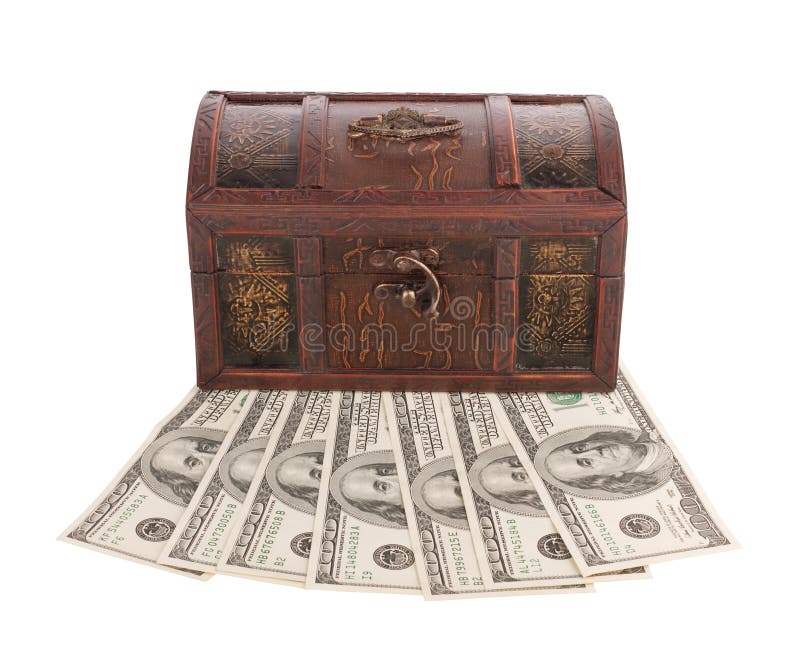 Wooden chest with money stock image. Image of decorative - 23736809