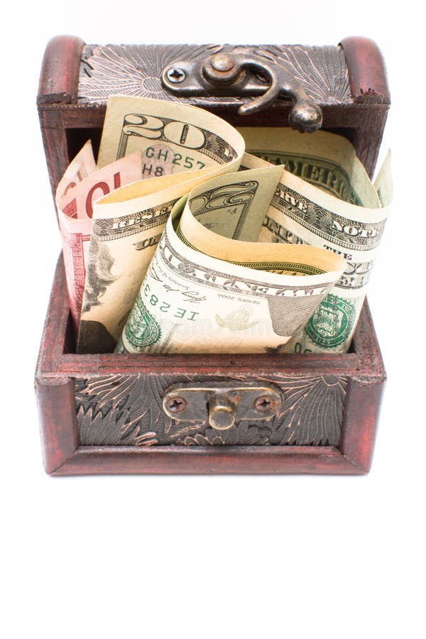 Wooden Chest with Money on the White Stock Image - Image of luck, chest ...