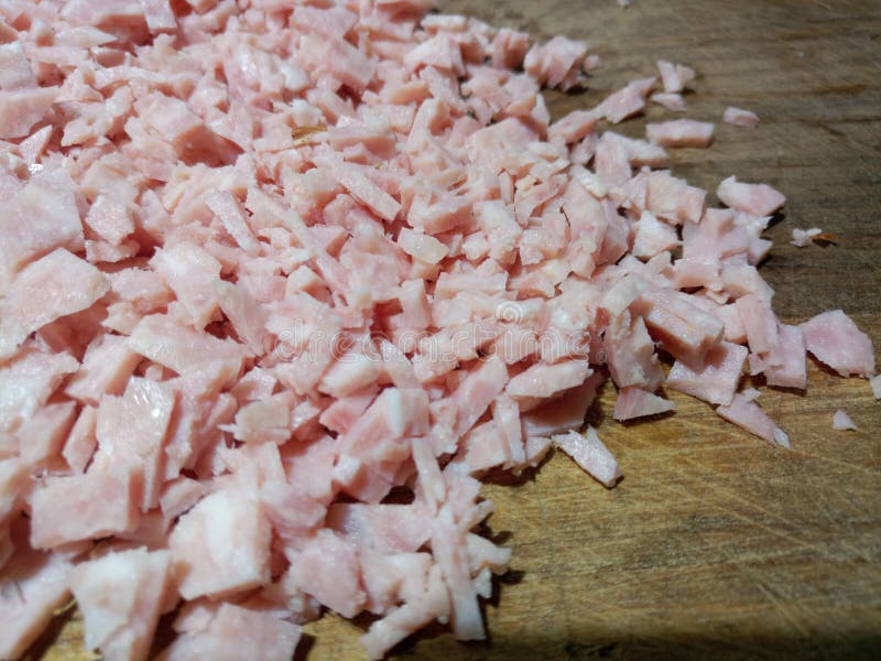 Pink cooked diced ham stock image. Image of wooden, pink - 103393411