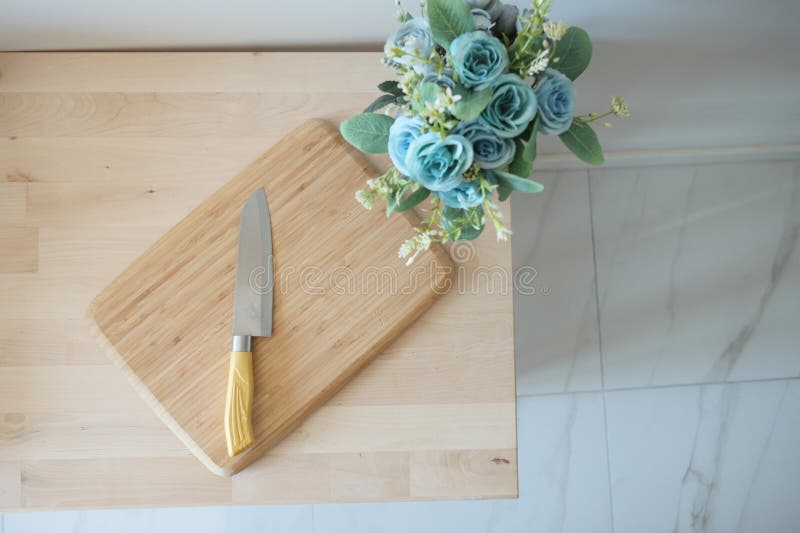 Wooden Chopping Board on Table with Copy Space Stock Image - Image of ...