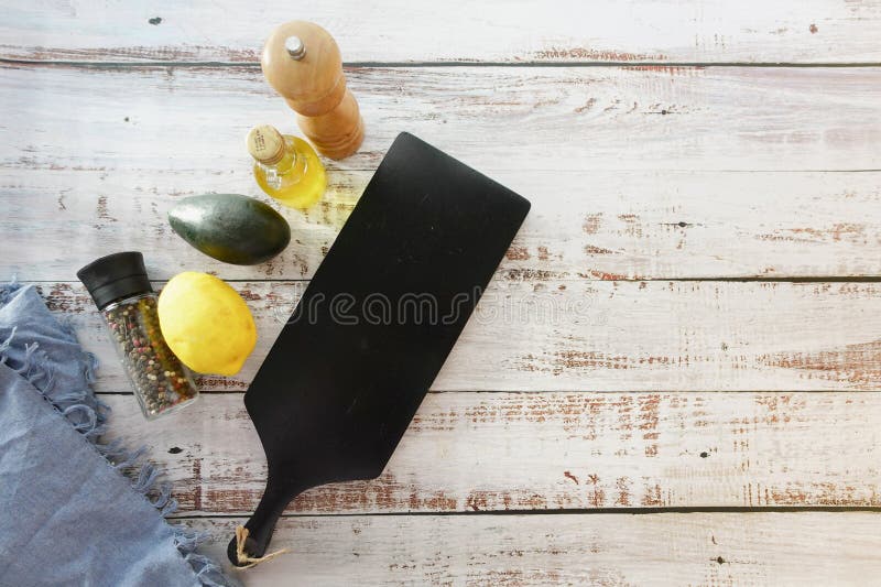 Wooden Chopping Board on Table with Copy Space Stock Photo - Image of ...