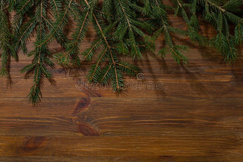 Wooden Christmas Background with Green Spruce Stock Photo - Image of ...