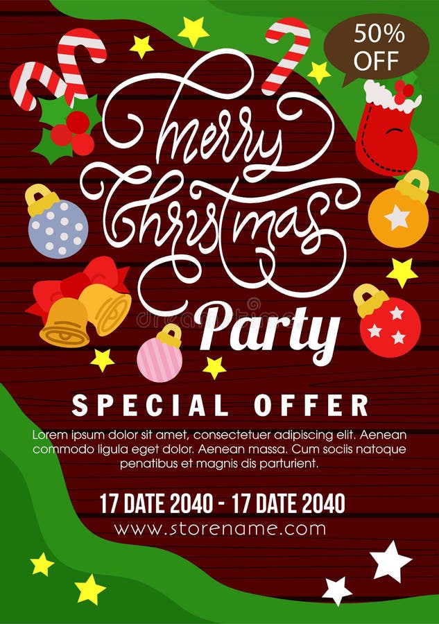 Wooden Christmas Poster Promo Flat Style Element Stock Vector ...