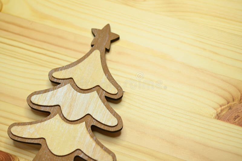 Close Up Wooden Christmas Tree on Table, Celebration Decorate for Home ...