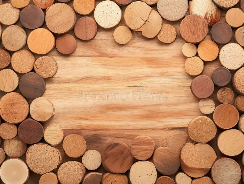 Wooden Circle Frame on Natural Wood Background. Stock Illustration ...