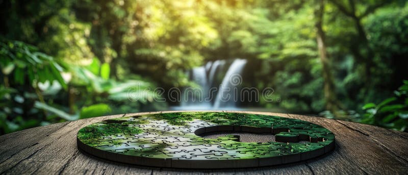 "WOODEN CIRCLE with JUNGLE and WATERFALL" Stock Illustration ...