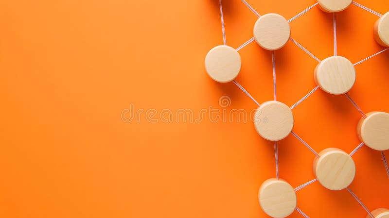 Wooden Circles Connected by Strings on Orange Background Network ...