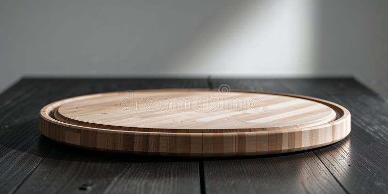 Wooden Circular Cutting Board on a Dark Wooden Surface Stock Photo ...