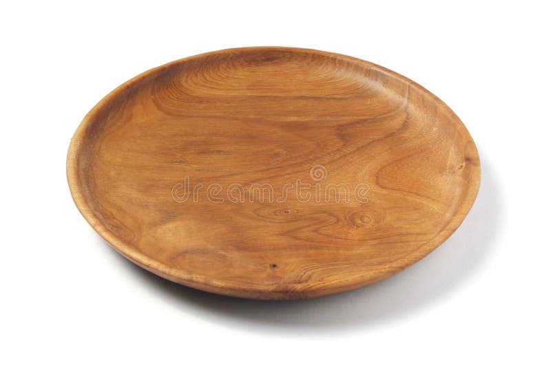Wooden Circular Plate on White Isolated Background Stock Image - Image ...