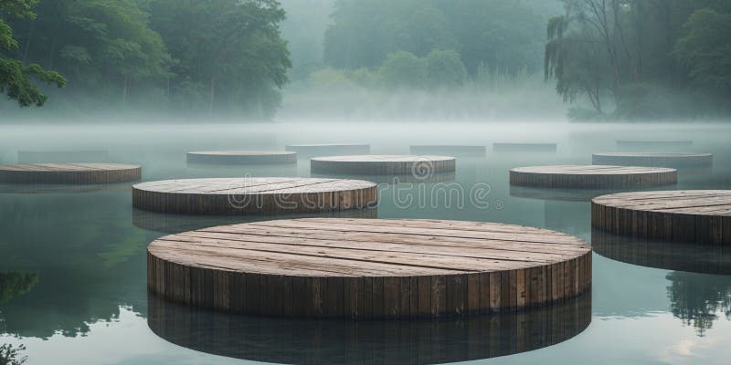 Wooden Circular Platforms in a Calm Lake Stock Image - Image of ...
