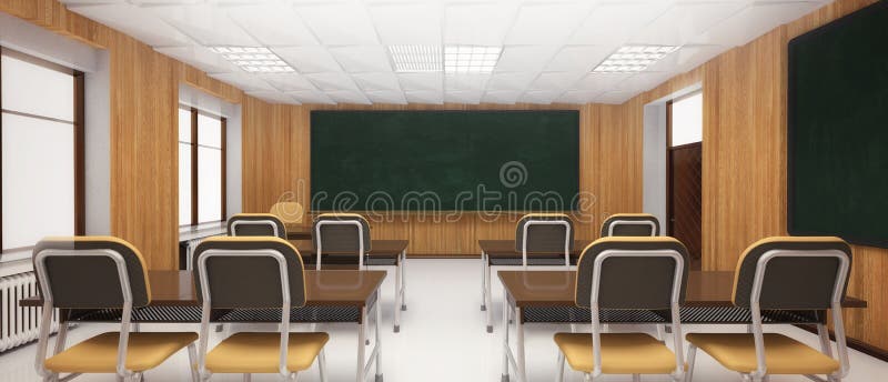 Wooden Classroom Interior Front View Stock Illustration - Illustration ...