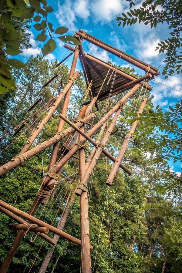 Wooden Climbing Tower for Recreation Stock Photo - Image of steel ...