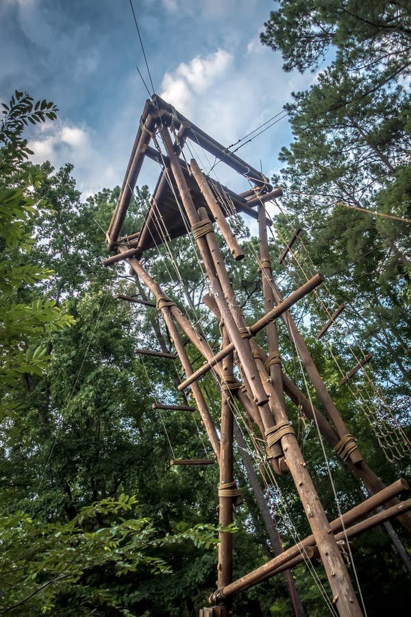 Wooden Climbing Tower for Recreation Stock Image - Image of lookout ...