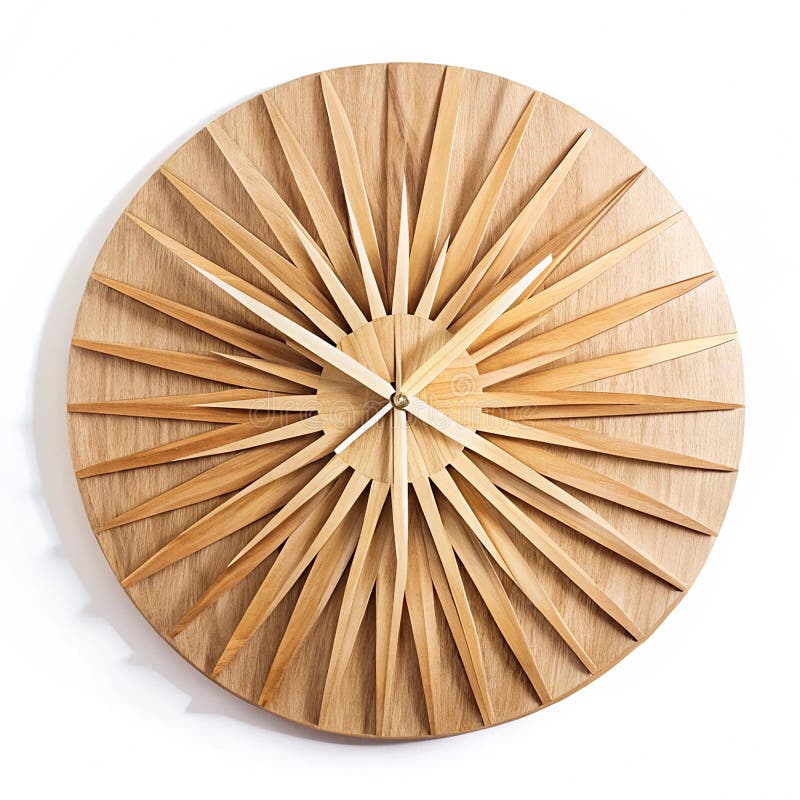 Wooden Clock with Minimalist Sunburst-style Pattern Stock Illustration ...