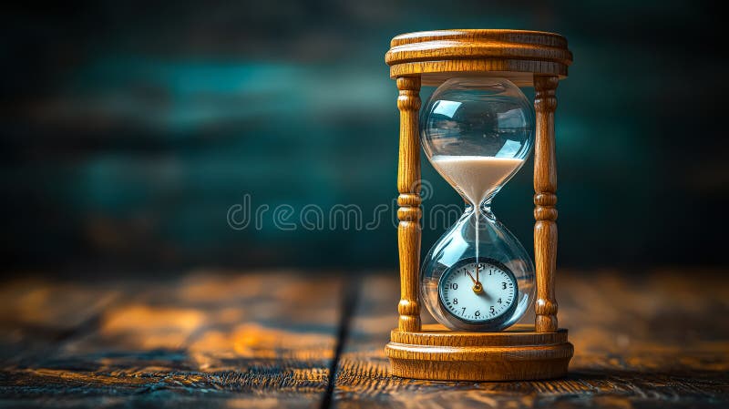 Wooden Clock Sits in a Sand Timer, with the Hands Pointing To the ...