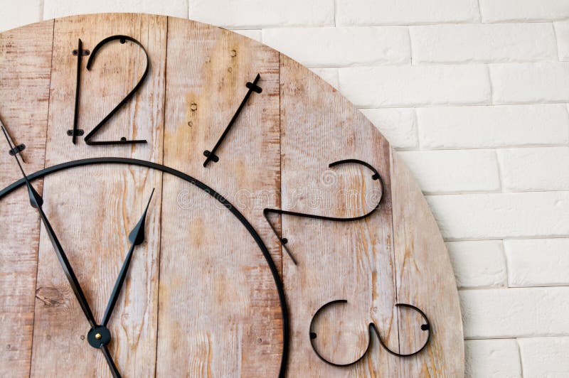 Wooden Clockface on White Wall Stock Photo - Image of rustic, white ...