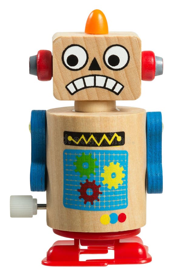 Wooden Clockwork Robot Isolated on White Stock Photo - Image of ...