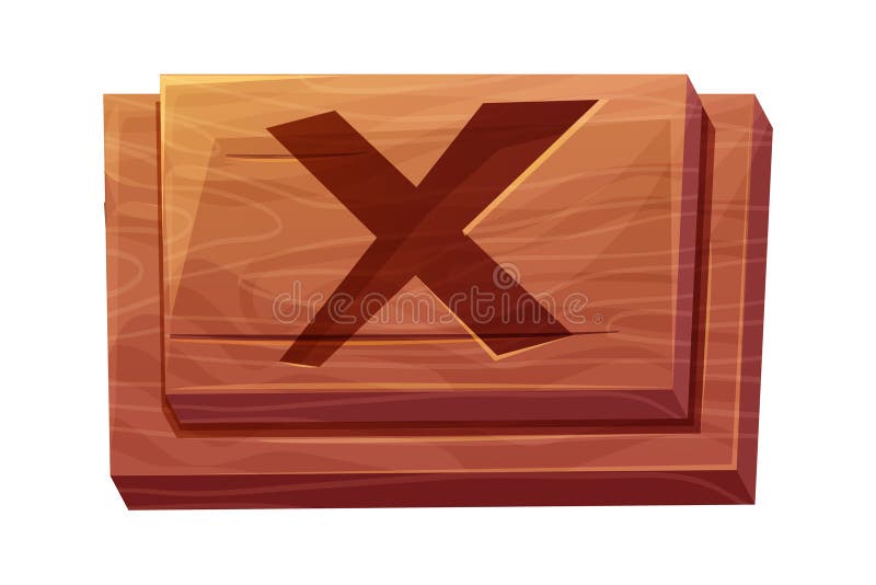 Wooden Close Menu Button X Textured in Cartoon Style Isolated on White ...