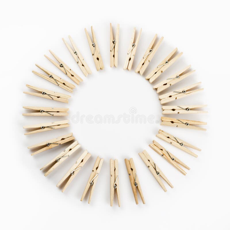 Wooden Clothes Clips Circle Frame Shape Stock Photo - Image of close ...