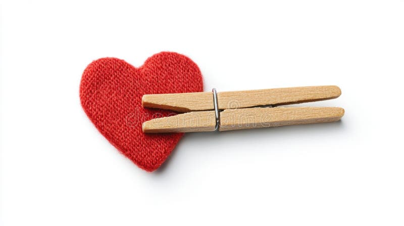 Wooden Clothespin Holding a Red Felt Heart Shape Stock Illustration ...