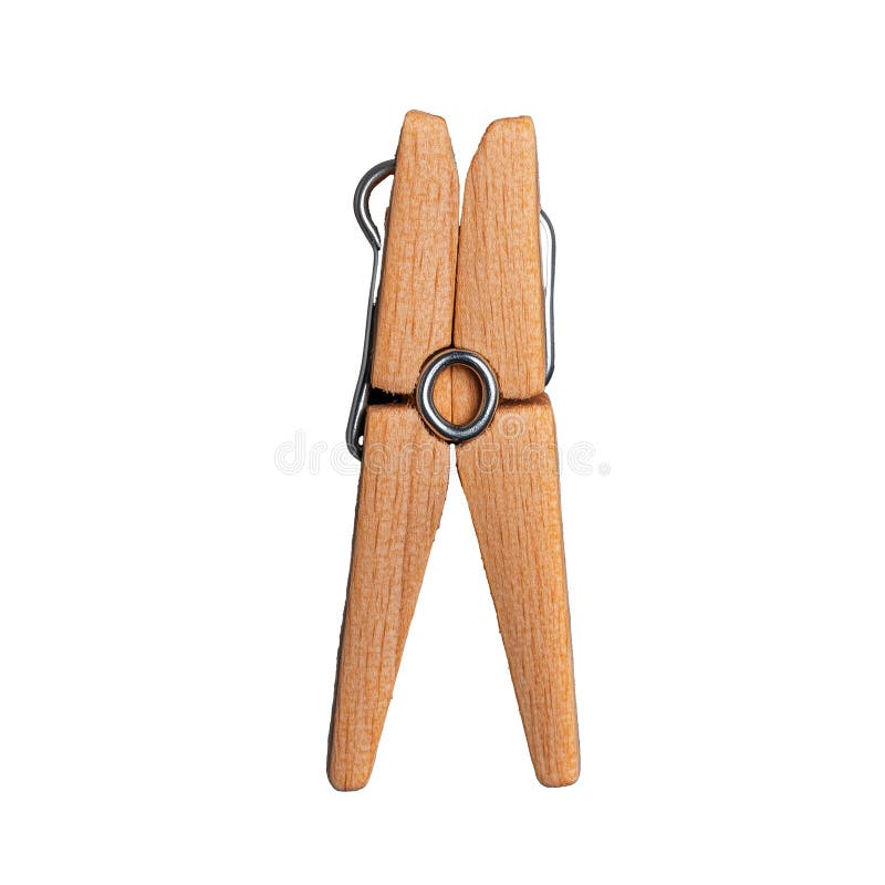 Wooden Clothespin with Metal Spring on Transparent Background Stock ...