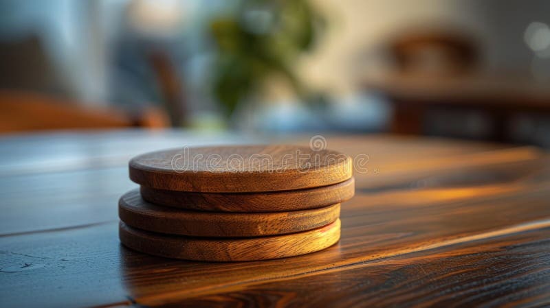 Wooden Coasters on Wooden Table Stock Image - Image of materials ...