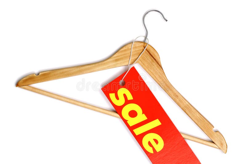 Wooden Coat Hanger with Sale Label Stock Photo - Image of copy, coat ...