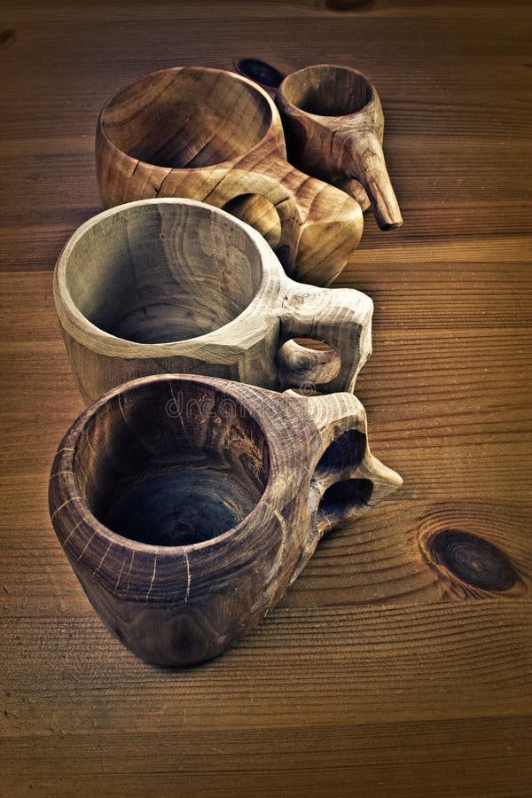 Wooden Coffee Cups or Guksi Stock Photo - Image of carving, coffee ...