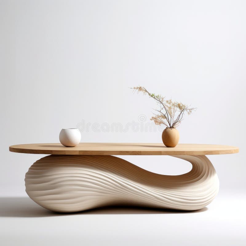 Wooden Coffee Table with Curved Base on Isolated Background. Stylish ...