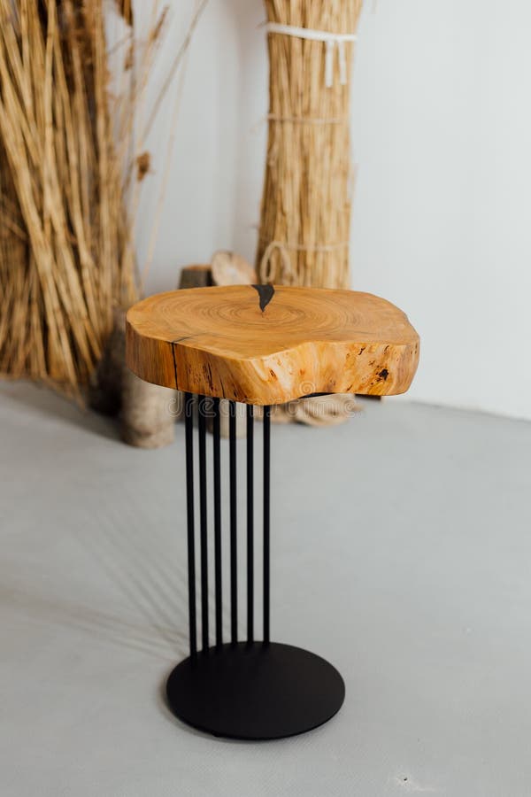 Wooden Coffee Table Made of Epoxy Resin. in the Room. Oak Tree Stock ...