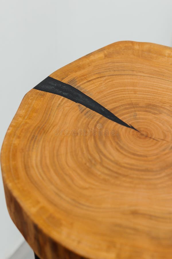 Wooden Coffee Table Made of Epoxy Resin. in the Room. Oak Tree Stock ...