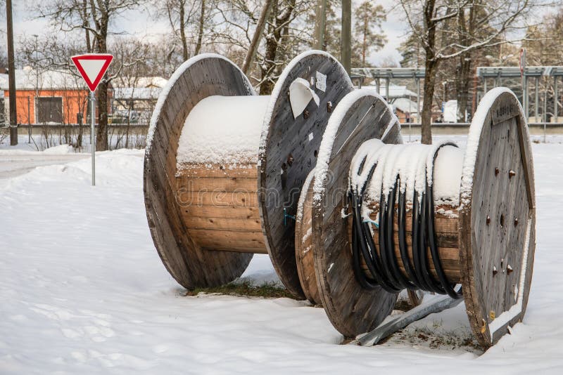 Wooden Coil for Wires. Empty Cable Reel Stock Photo - Image of reel ...
