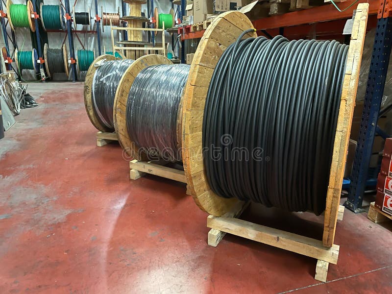 Wooden Coils with Electric Cable. High and Low Voltage Cables in ...