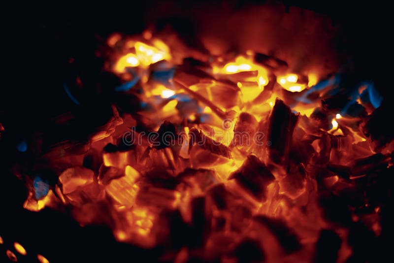 Wooden Coils and Fire in the Grill. Stock Image - Image of dark ...