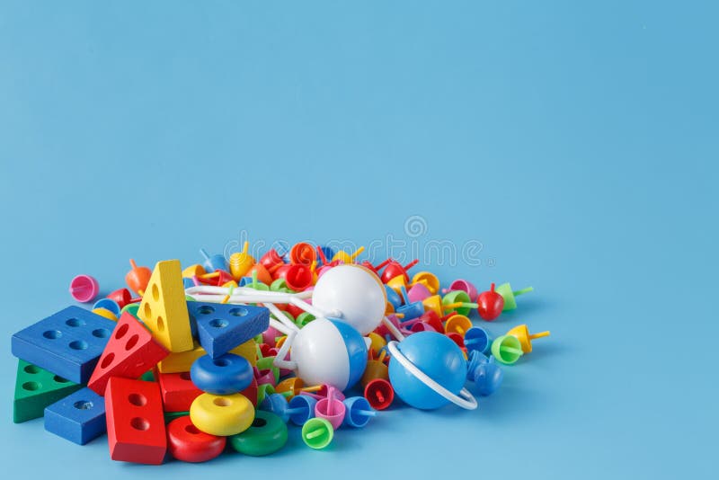 Wooden color toy on blue stock image. Image of child - 69512067