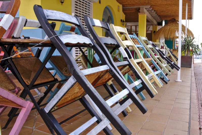 Wooden Colored Chairs in an Empty Restaurant Stock Photo - Image of ...