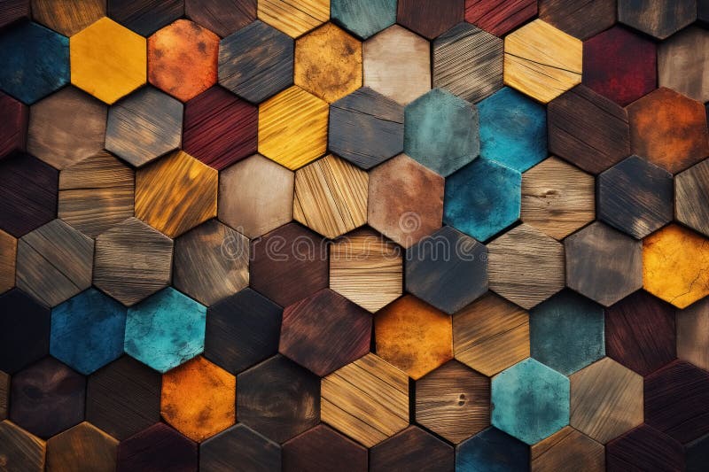 Wooden Colorful Hexagons Arranged in Checkerboard Pattern, Textured and ...
