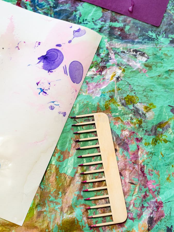 Wooden Comb for Marbling and Wet Paper Stock Photo - Image of monotype ...