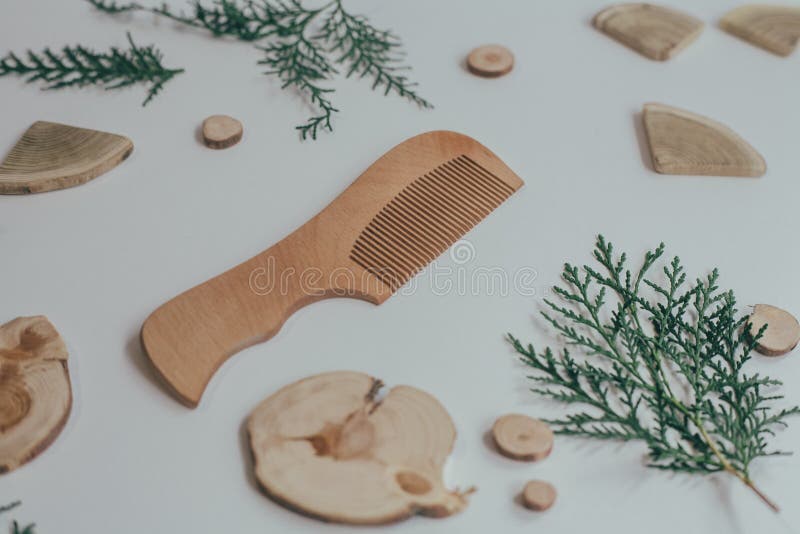 Wooden Comb on a Neutral Gray Background Stock Image - Image of ...